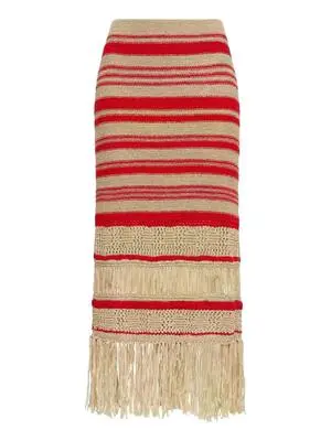 Malìparmi Fine-knit Skirt With Fringed Hem - Neutrals