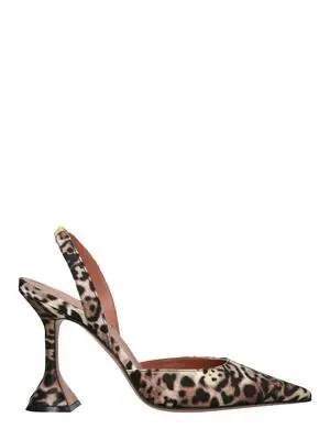 Amina Muaddi Satin Leopard Print Holli Slingback Heels 95 - Brown