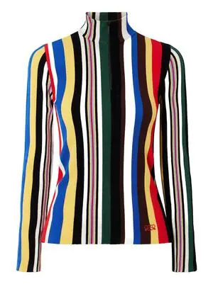 Loewe LOEWE Striped Ribbed-Knit Half-Zip Turtleneck Top Multi