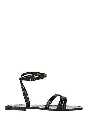 The Kooples Strappy Flat Leather Sandals With Eyelet Embellishment - Black