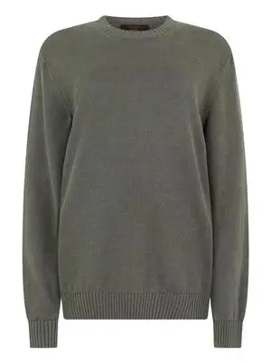 SLOWEAR Crew Neck Sweater With Ribbed Hem - Green