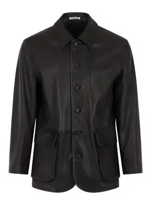 Auralee Buttoned Leather Jacket - Brown