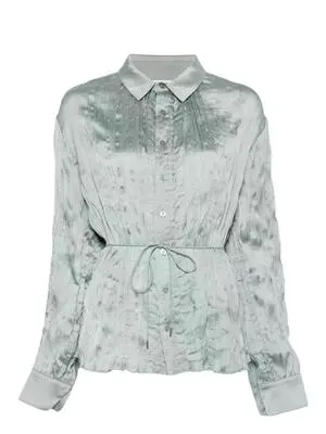 Staud Collared Button-up Shirt With Drawstring Waist - Green