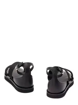 Max Mara Leather Flat Sandals - Black
