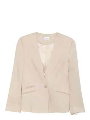 Marella Notched Lapel Single-button Linen Blazer - Neutrals