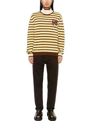 Maison Kitsuné Fox Head Intarsia Striped Jumper - Green