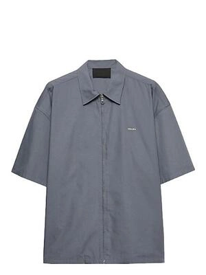 Prada Short-sleeved Technical Cotton Shirt Xl Grey