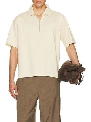 FRAME Zip Polo Shirt - Light Stone