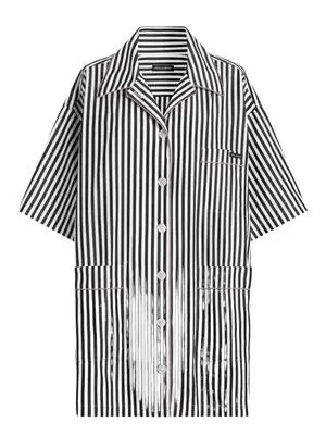 Dolce & Gabbana Striped Poplin Hawaii Collar Shirt - Black