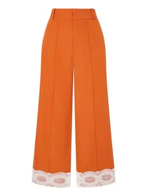 DESTREE Yoshimoto Lace-trimmed Cotton Poplin Trousers - Orange