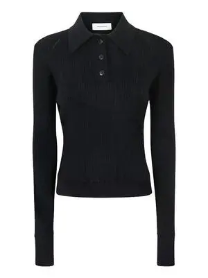 MFPEN Mfpen Ribbed Knit Partial Placket Polo Shirt Black