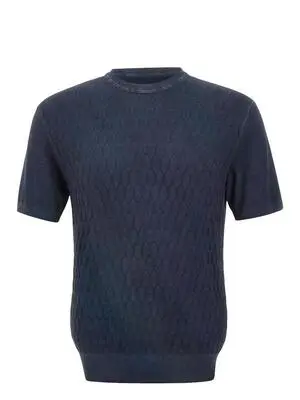 Peuterey Textured Crew Neck Short Sleeve Sweater - Blue