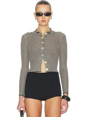 Calle Del Mar Micro Stripe Long Sleeve Cardigan - Black