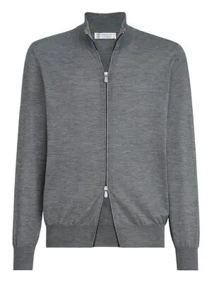 Brunello Cucinelli Cashmere Silk Zip-up Cardigan - Grey