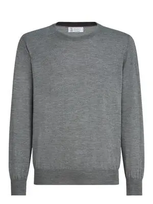 Brunello Cucinelli Cashmere-silk Crew Neck Sweater - Grey