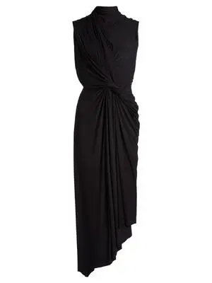 Balenciaga Draped Asymmetrical Jersey Gown - Black