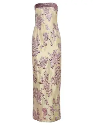 DIMA AYAD Strapless Floral Appliqué Maxi Dress - Neutrals