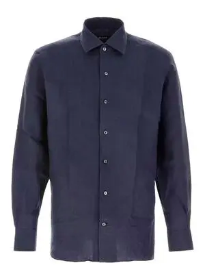 Zegna Button-up Linen Shirt - Blue