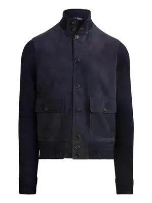 Ralph Lauren Purple Label Knitted Jacket With Suede Panelling - Blue
