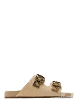 Burberry Raffia-effect Urchin Sandals With Check Buckles - Neutrals