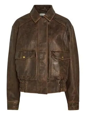 REFORMATION Daphne Panelled Leather Jacket - Dark Brown