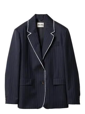 Miu Miu Wool Pinstripe Blazer With Contrast Fringing - Blue