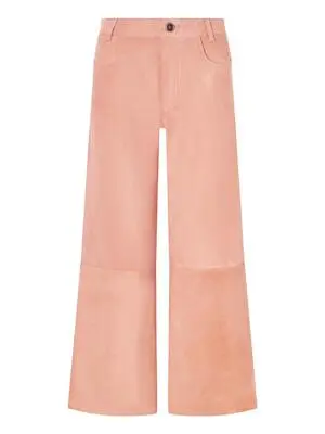 Stouls Suede Wide-leg Cropped Pants - Pink