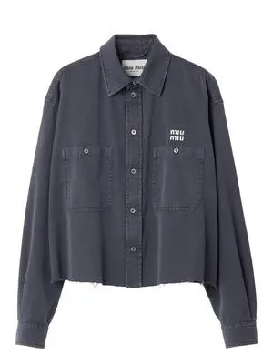 Miu Miu Miu Miu Distressed Logo Denim Shirt Grey