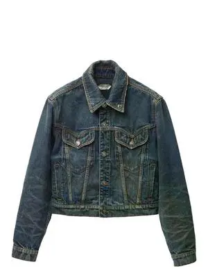 Versace Denim Jacket With Medusa Pin - Blue