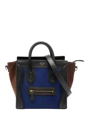 Celine Tricolor Felt Luggage Tote Satchel - Blue