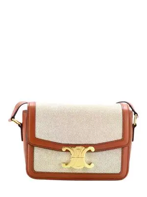 Celine Triomphe Shoulder Bag In Canvas And Leather - Brown