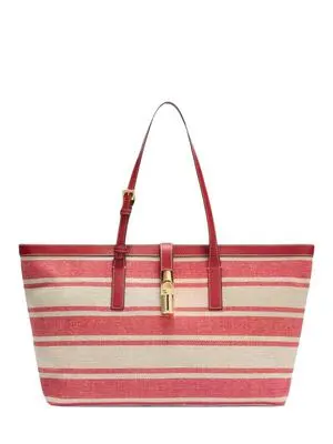 Furla Large Debby Striped Canvas Tote Bag - Red
