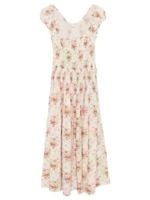 DÔEN Quinette Floral Print Square Neck Midi Dress - Neutrals
