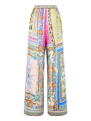 Camilla Pleated Trousers All-over Print Wide Leg - Blue