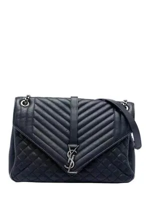 Saint Laurent 2017 Large Triquilt Monogram College Bag - Blue