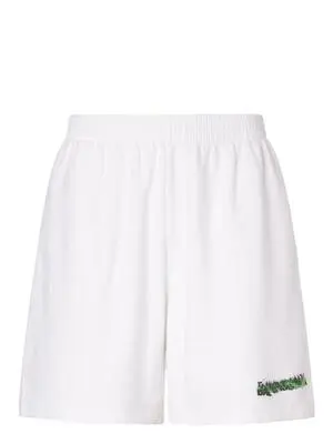 Balenciaga Logo Cotton Fleece Shorts - White