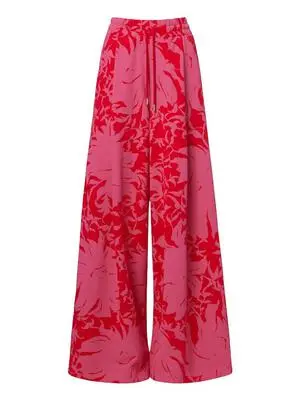 Dries Van Noten Dries Van Noten Floral Pleated Cotton Jersey Sweatpants Red
