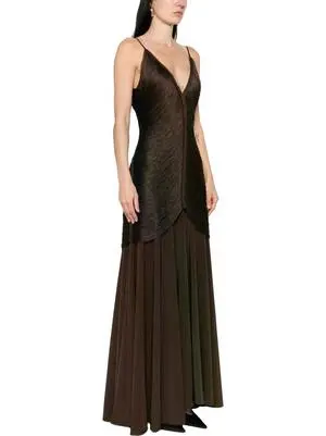 BLESS Nostalgia V-neck Maxi Dress - Brown
