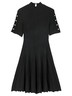 Maje Short-sleeved Ribbed Knit Mini Dress With High Neck - Black