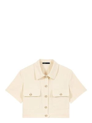 Maje Short-sleeved Cropped Cotton Jacket - Ecru