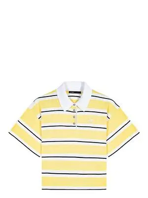 Maje Striped Cropped Knitted Polo Shirt - Pale Yellow