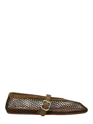 Alaïa Mesh Ballet Flats With Buckle Strap - Green