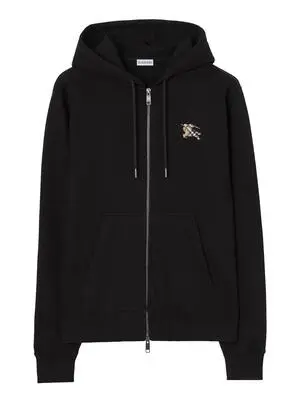 Burberry Cotton Check Knight Stamp Zip-up Hoodie - Black