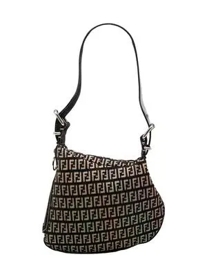 Fendi Zucchino Canvas Oyster Shoulder Bag - Black
