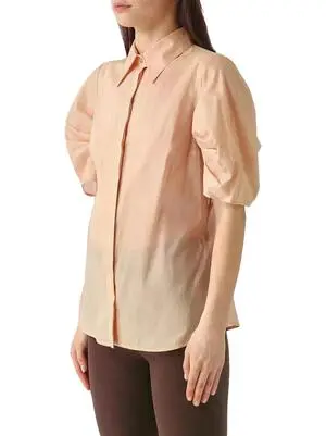 Elisabetta Franchi Open Back Gathered Shirt - Neutrals