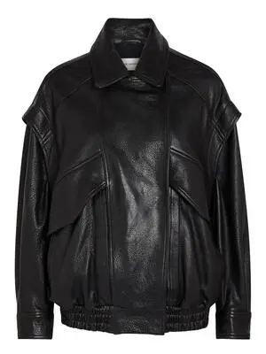 Nour Hammour Micah Grained Leather Jacket - Black