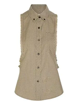 Versace Checked Cotton Sleeveless Shirt - Sand