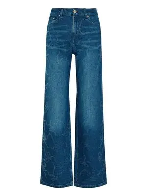 LoveShackFancy Embellished Bow Wide-leg Jeans - Denim