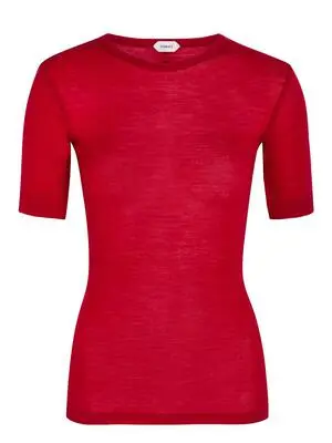 Versace Ribbed Logo-embroidered Wool T-shirt - Red