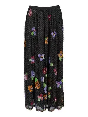 Vintage Beaded Floral Maxi Skirt - Black